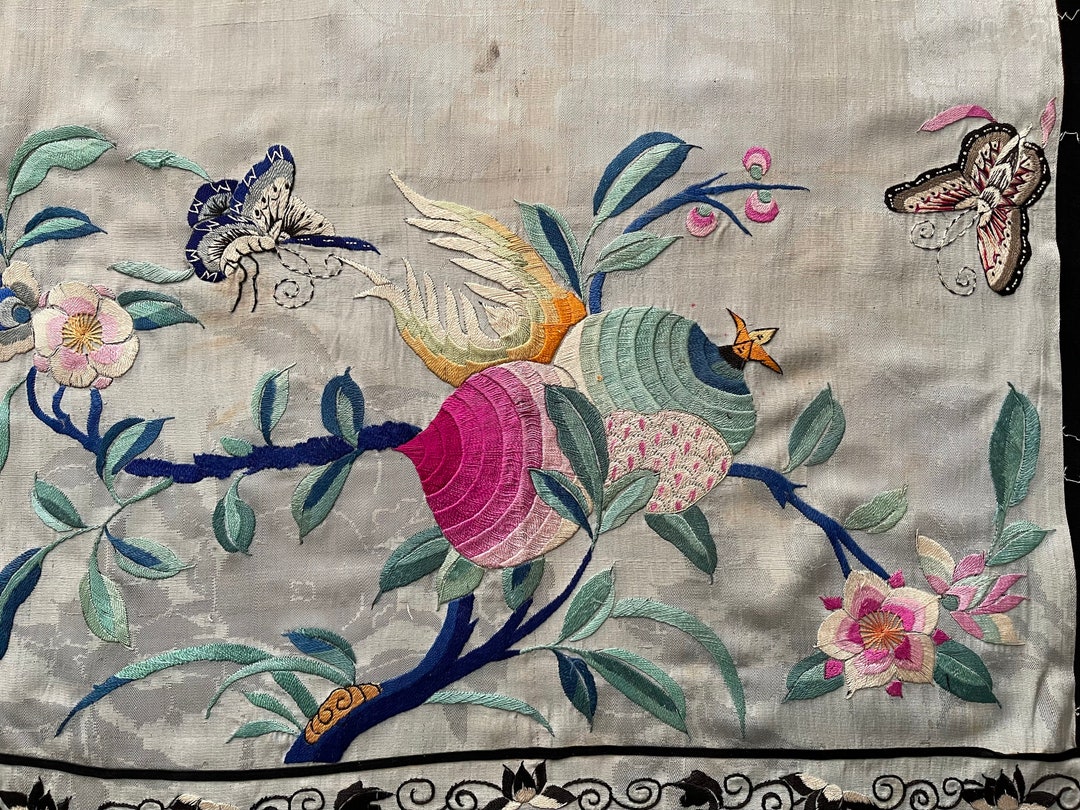 Antique Silk Embroidery Chinese Embroidered Panel Silk Hanging With ...