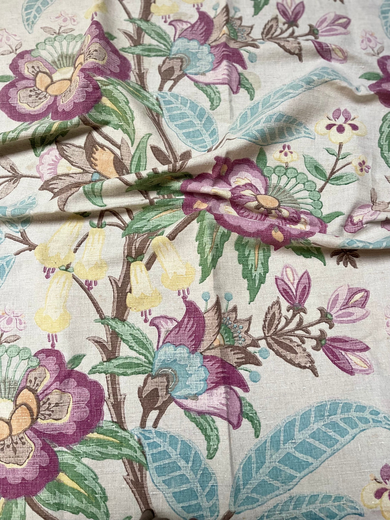 Antique Chintz Fabric 1930's Textile Floral Fabric French Chintz Panel ...