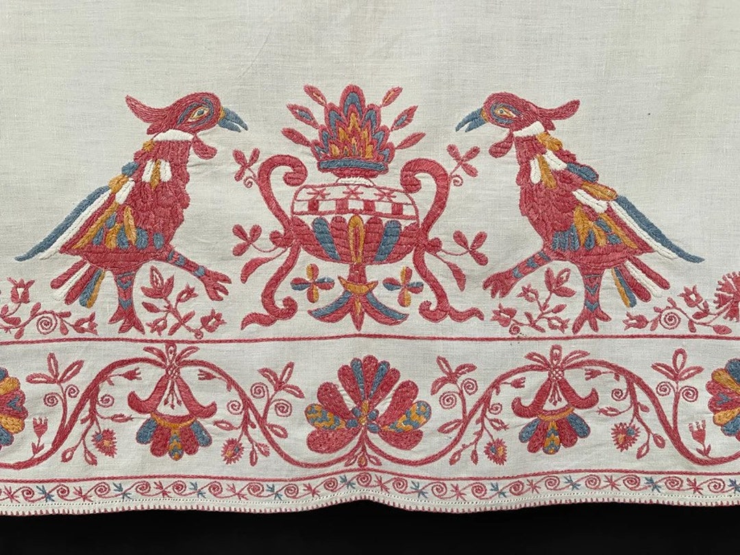 Red Work Folk Art Embroidered Cover Hanging Dated Interior Design ...