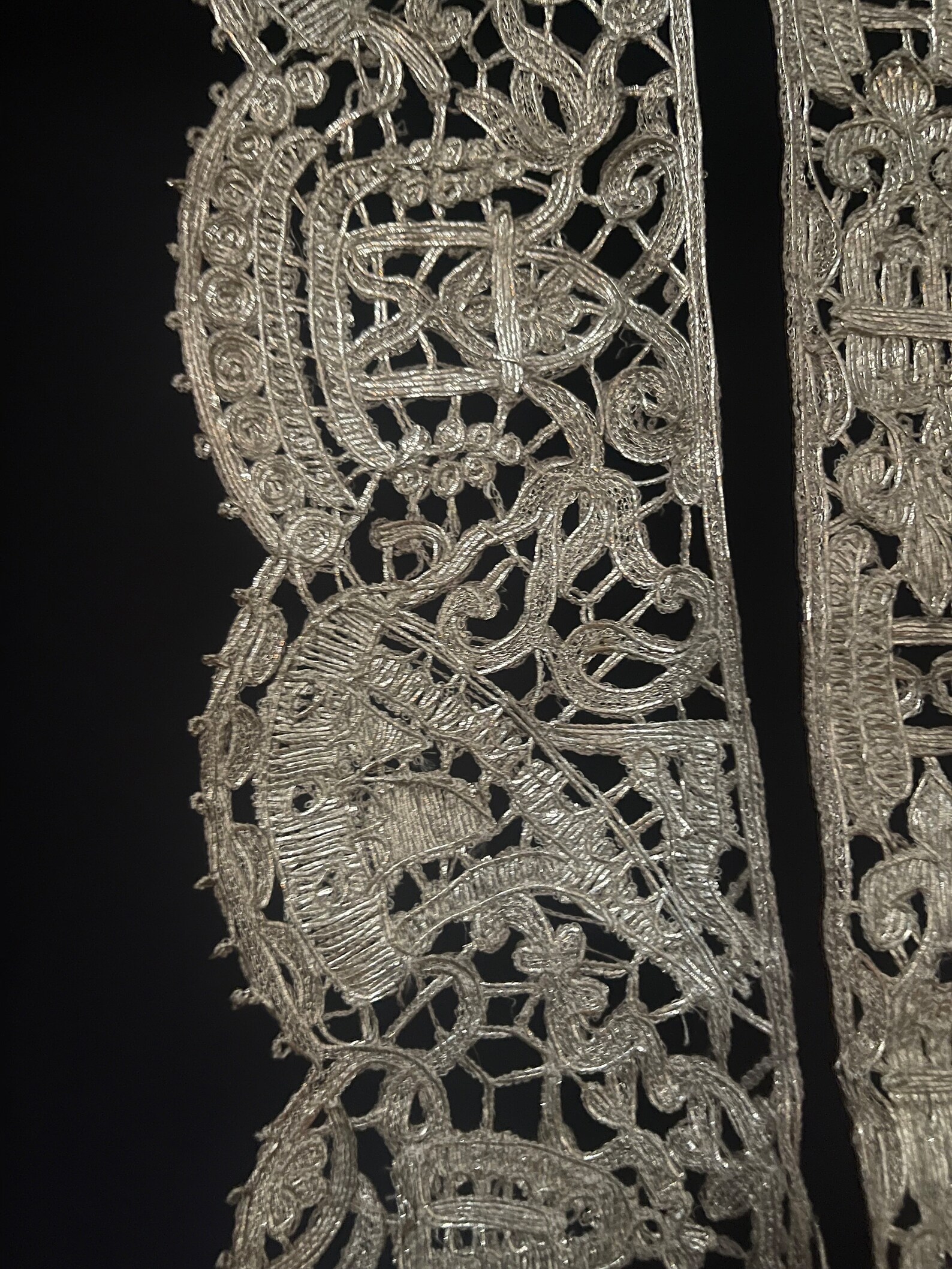 Silver Lamé Lace Samples: 19th Century Textile With Boat & Figure ...