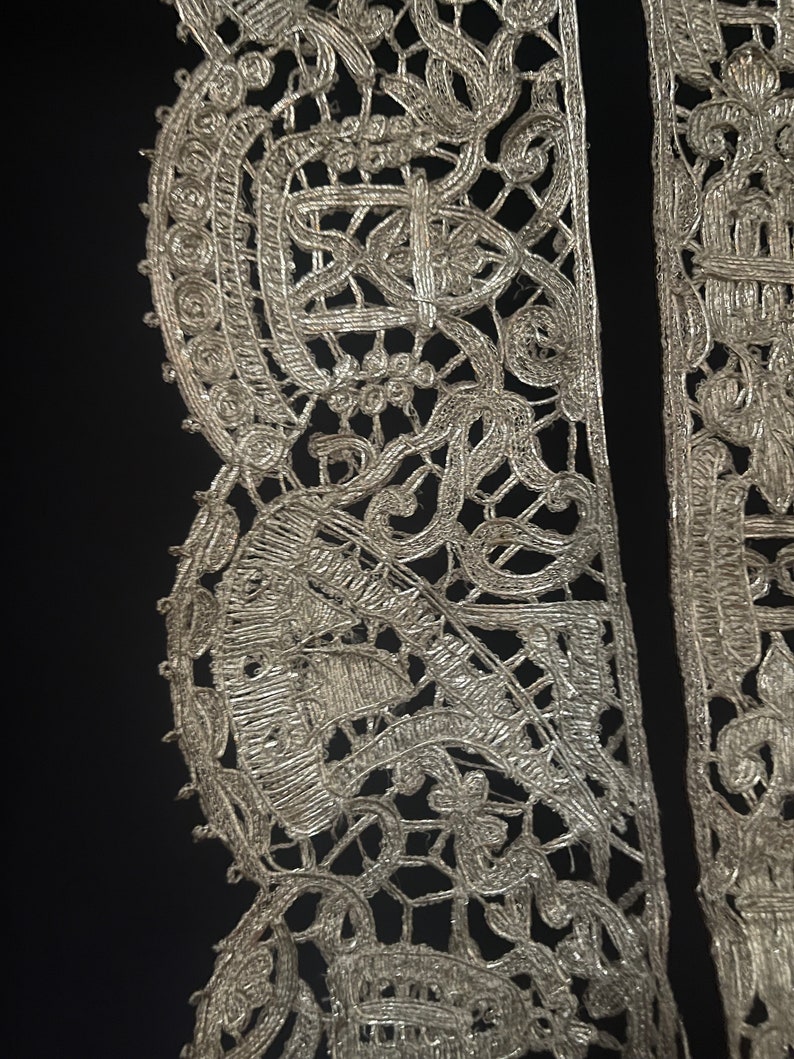 Silver Lamé Lace Samples: 19th Century Textile With Boat & Figure ...