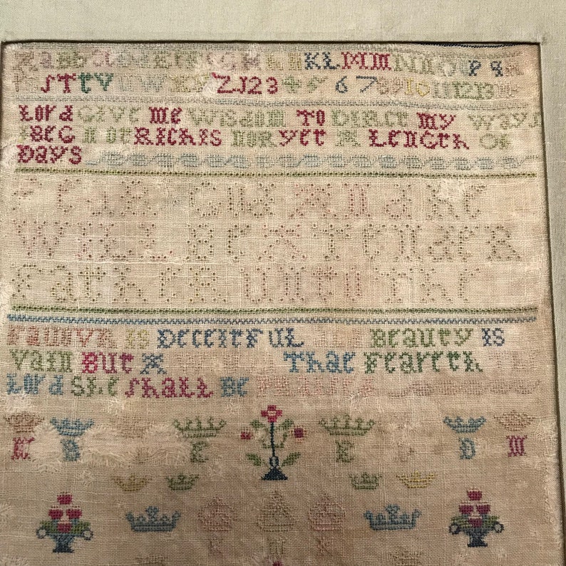 Antique Embroidery Sampler Cross Stitch Sampler 18th Century ...