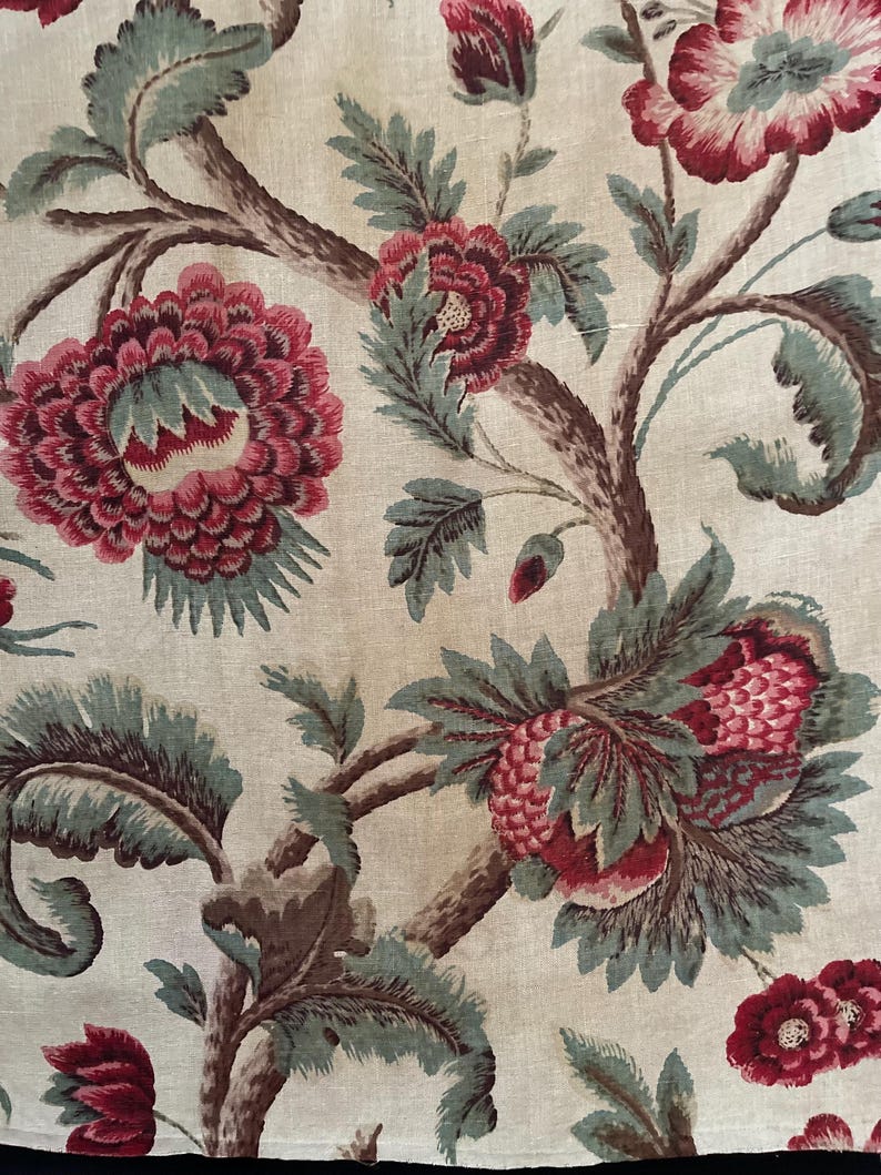 Floral Chintz Fabric Printed Linen Vintage Linen Fabric Floral Antique ...