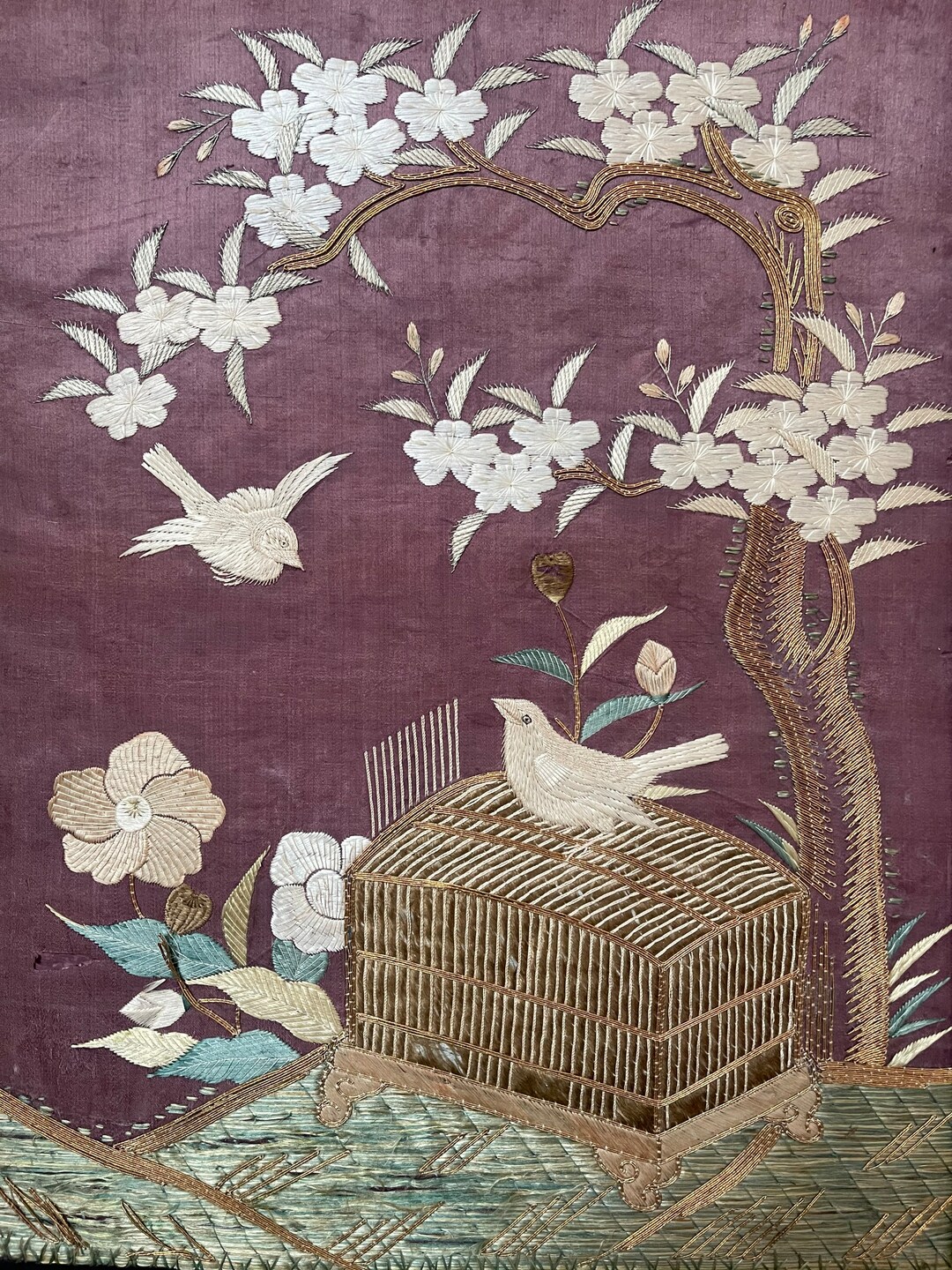 Antique Silk Embroidery Chinese Embroidered Panel Silk Hanging With ...