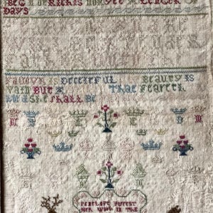 Fine Early Antique Embroidery Sampler Signed Dated Sampler 18th Century ...