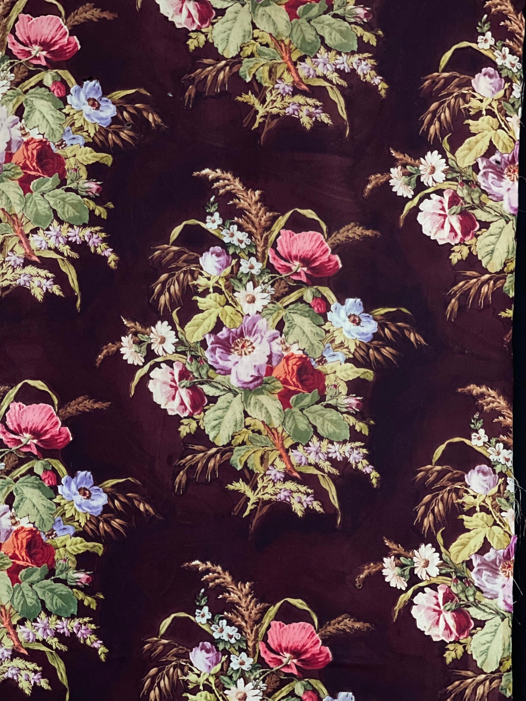 Printed Wool Interiors Fabric Floral Design Edwardian English Antique ...