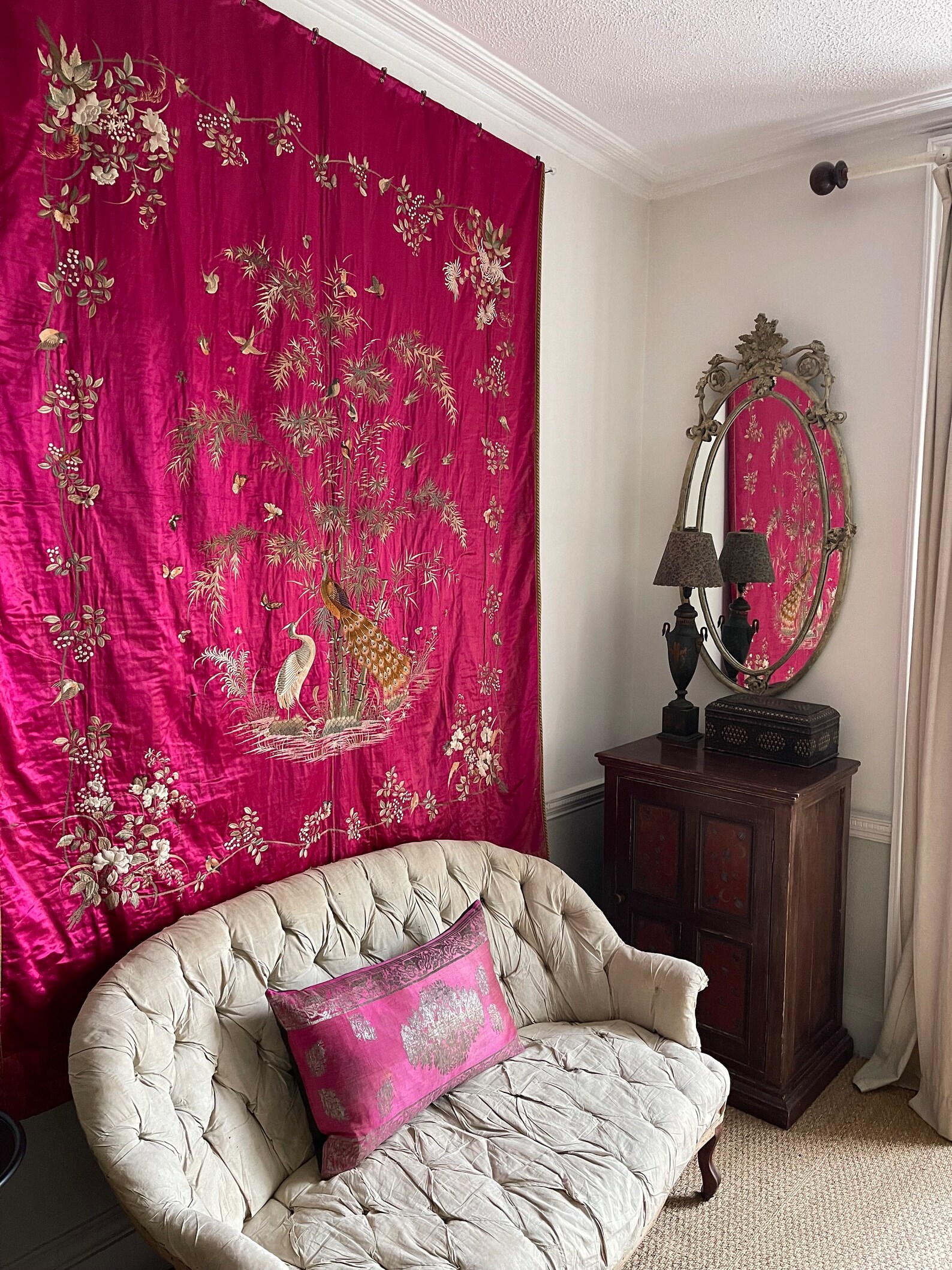 Antique Wall Hanging Fine Silk Embroidered Panel With Birds Large ...