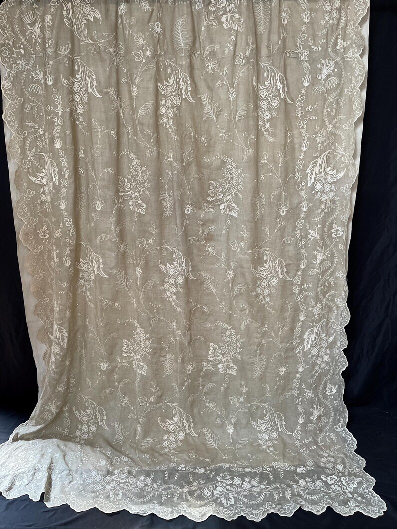 ON Hold:antique Cornely Embroidered Lace Curtain Panel Chateau Drape ...