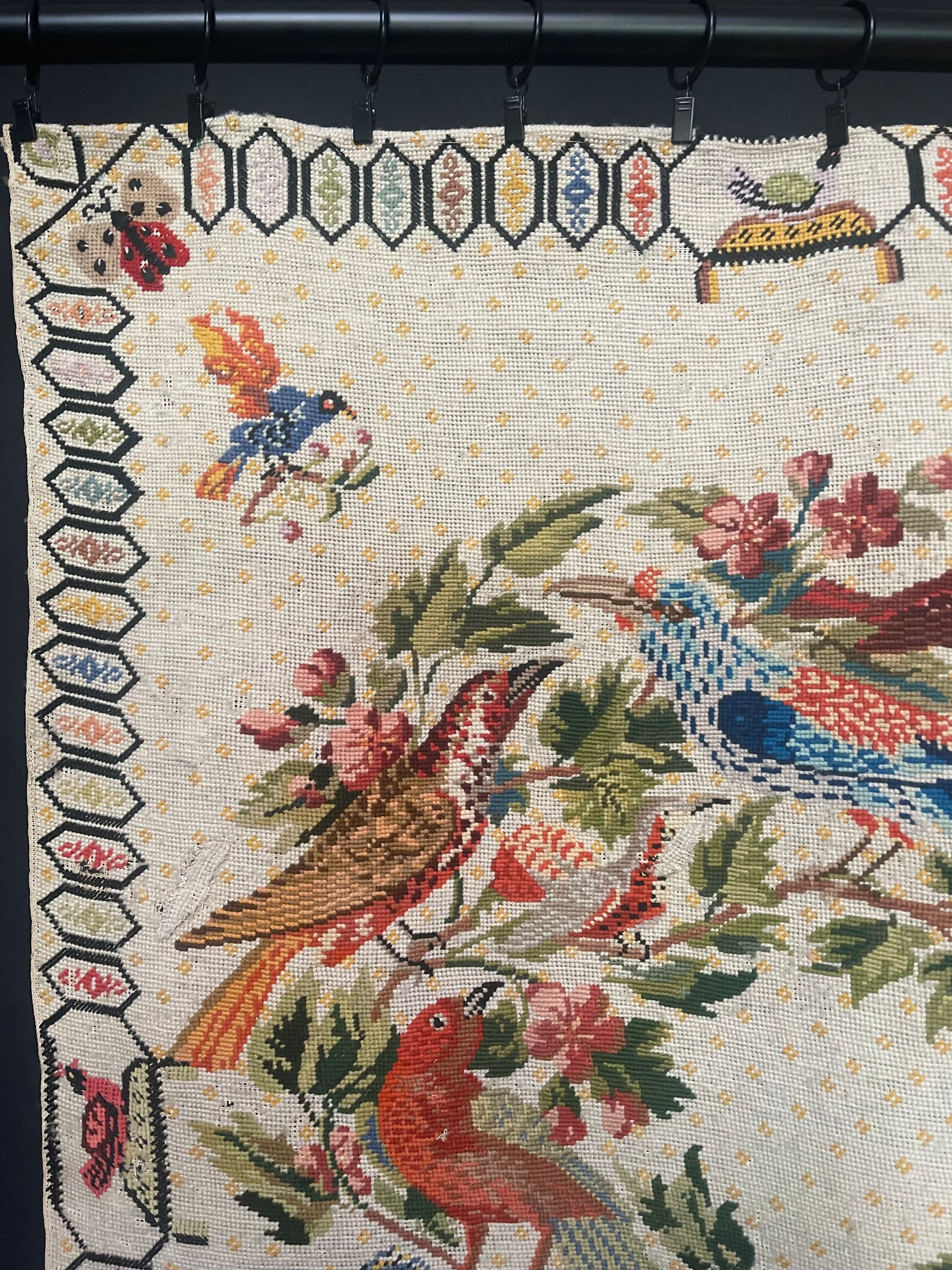 Large Needlepoint Tapestry Birds 1900 English Embroidery Interior ...