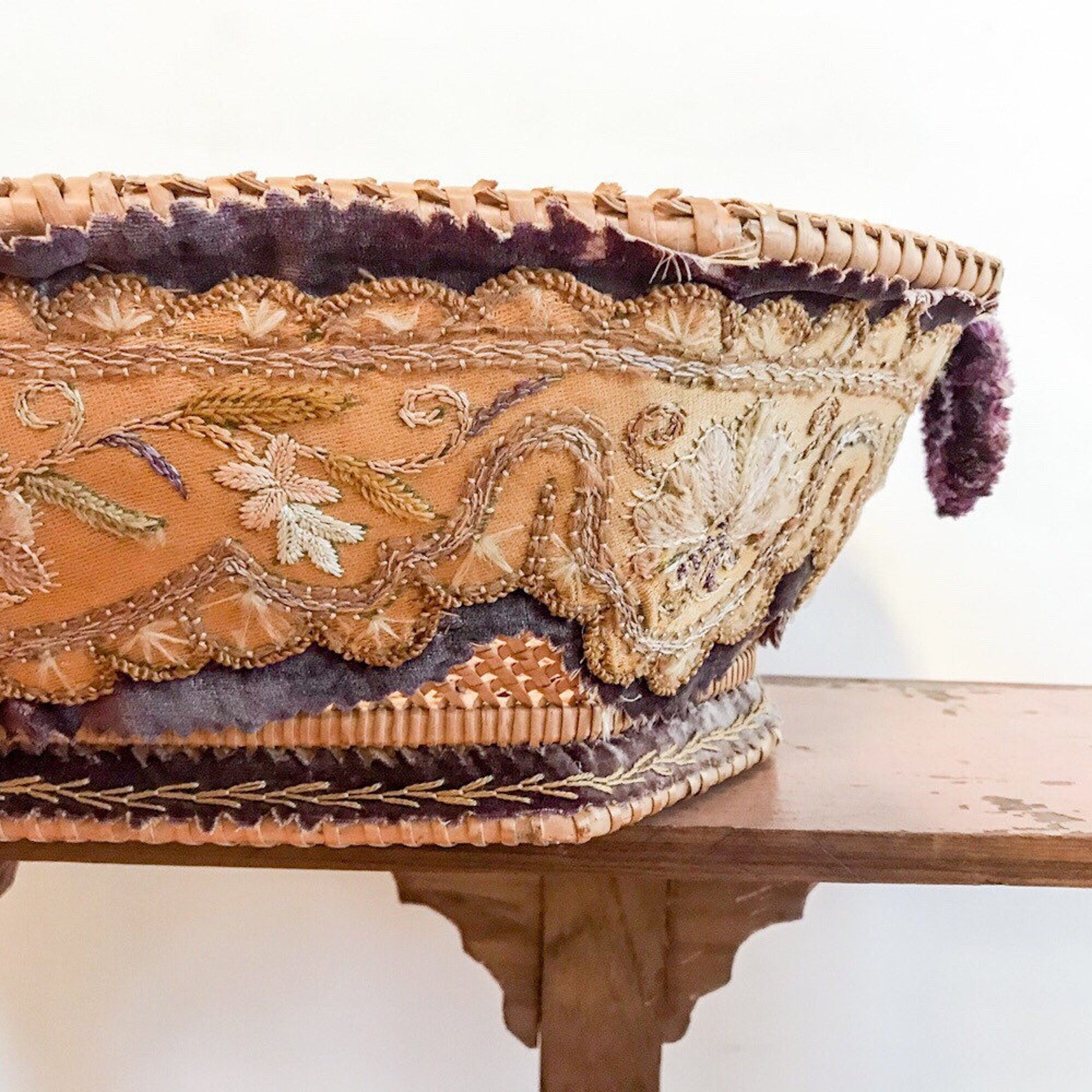Antique Basket Regency Embroidered Basket 1820 Collectible Homeware ...