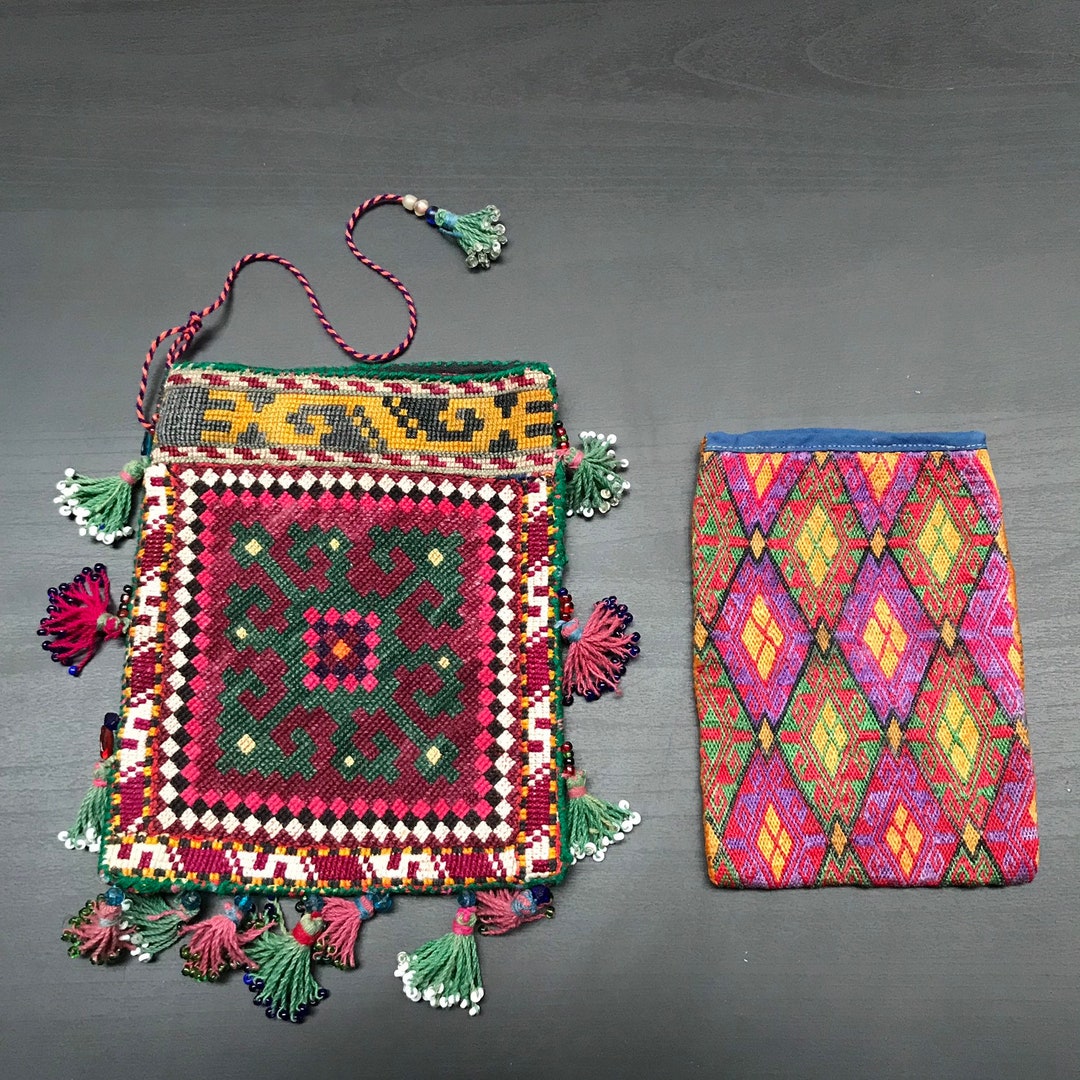Pair of Vintage Tribal Purses Decorative Embroidered Pouches Handmade ...
