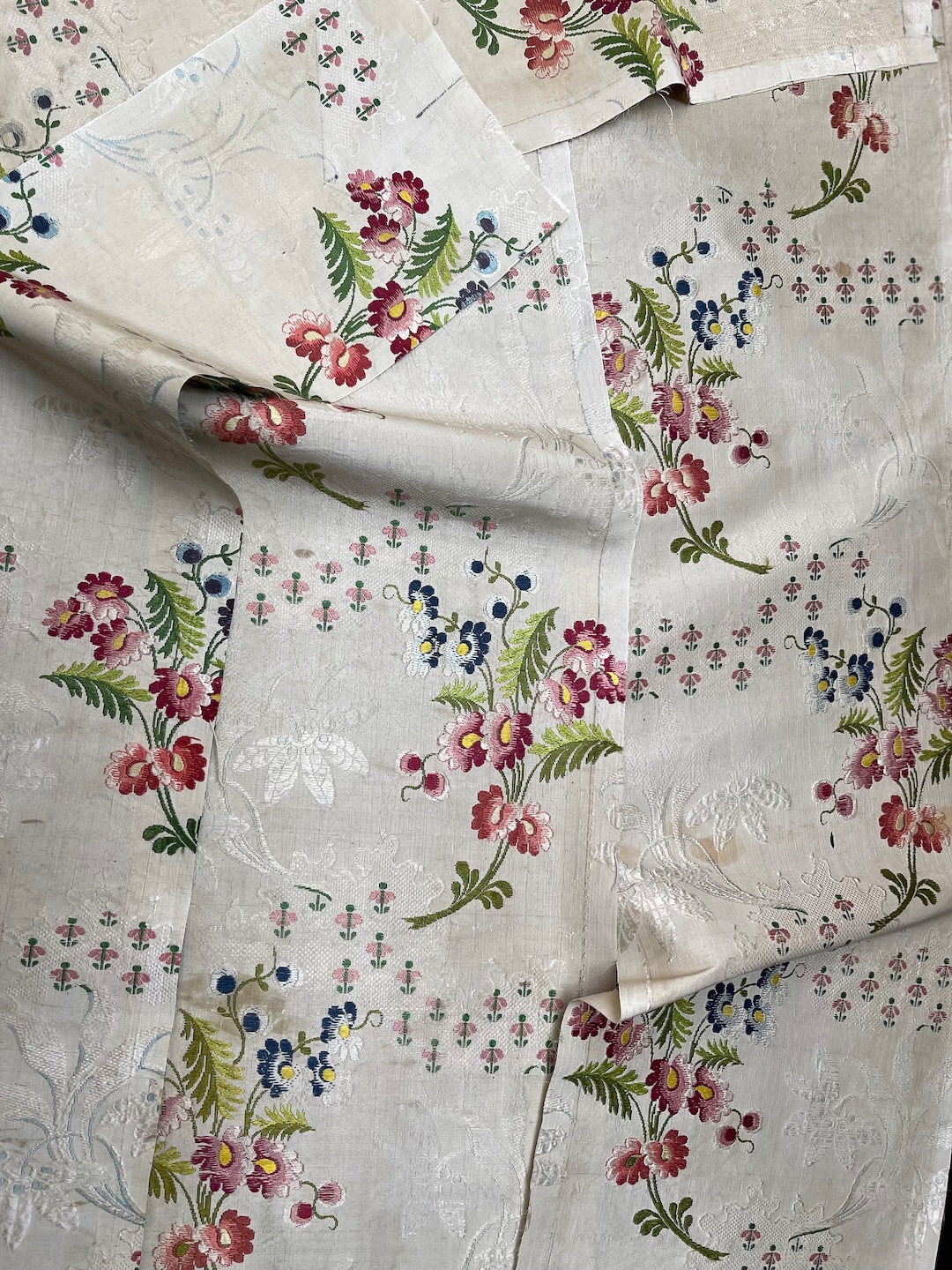 Antique 18th Century Silk Dress Fabric Brocade Floral French Textile ...
