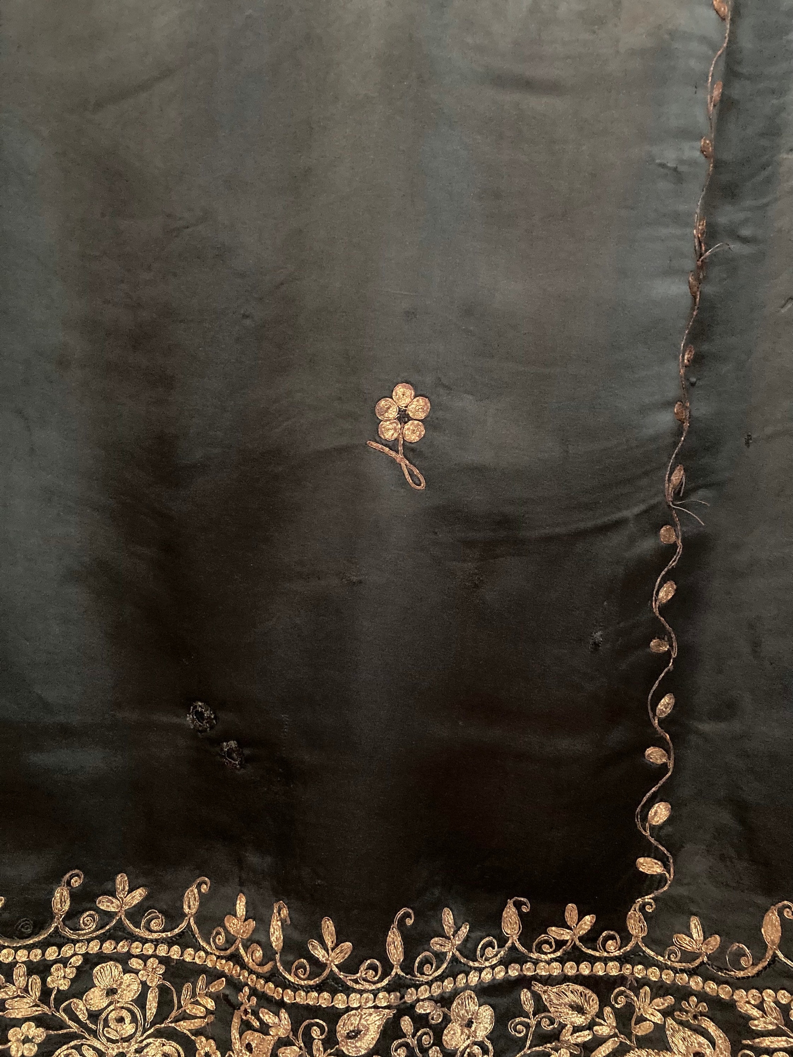 Black and Gold Embroidered Dress Length Silk Early 20th Century Silk ...