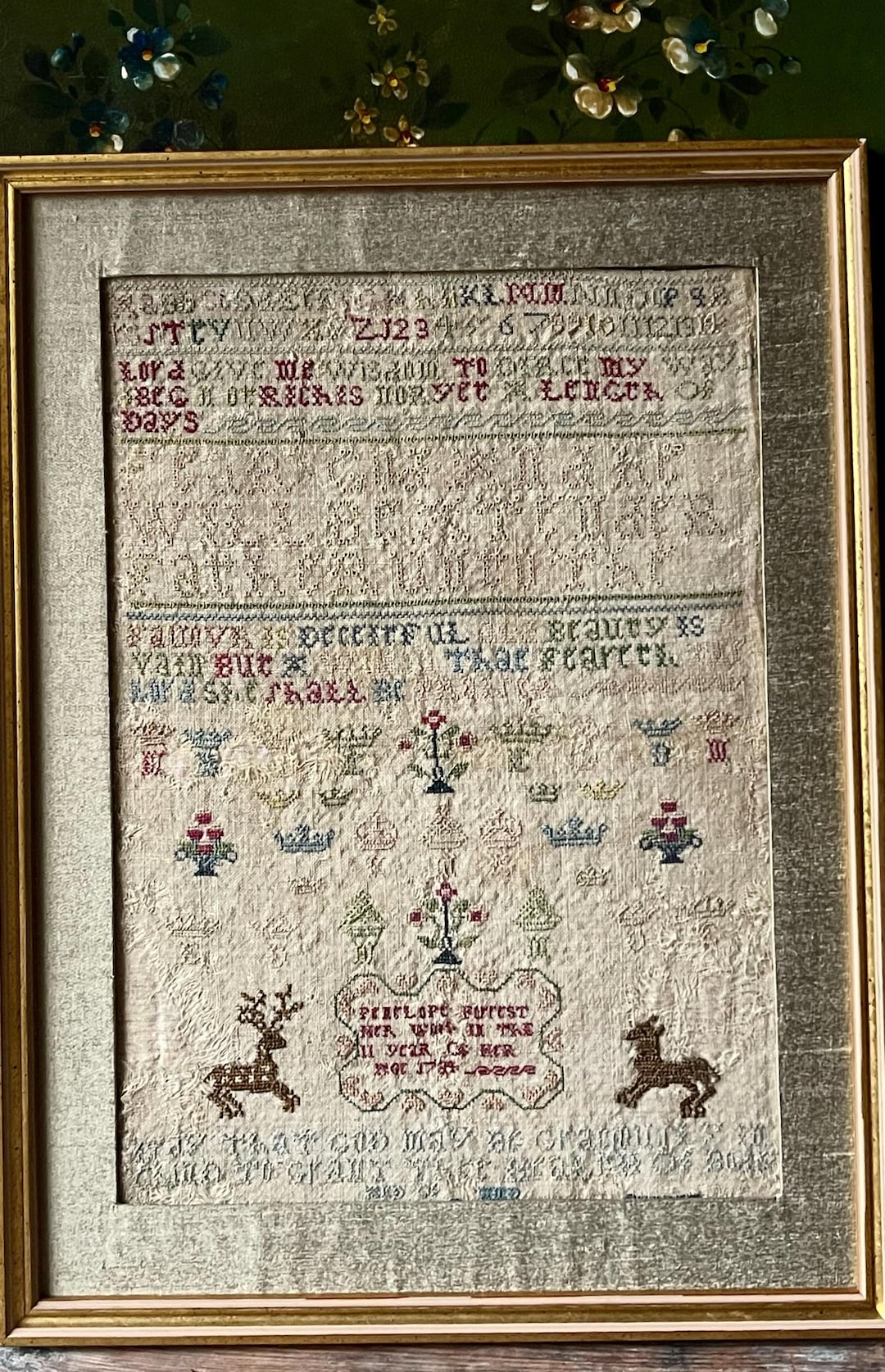 Fine Early Antique Embroidery Sampler Signed Dated Sampler 18th Century ...