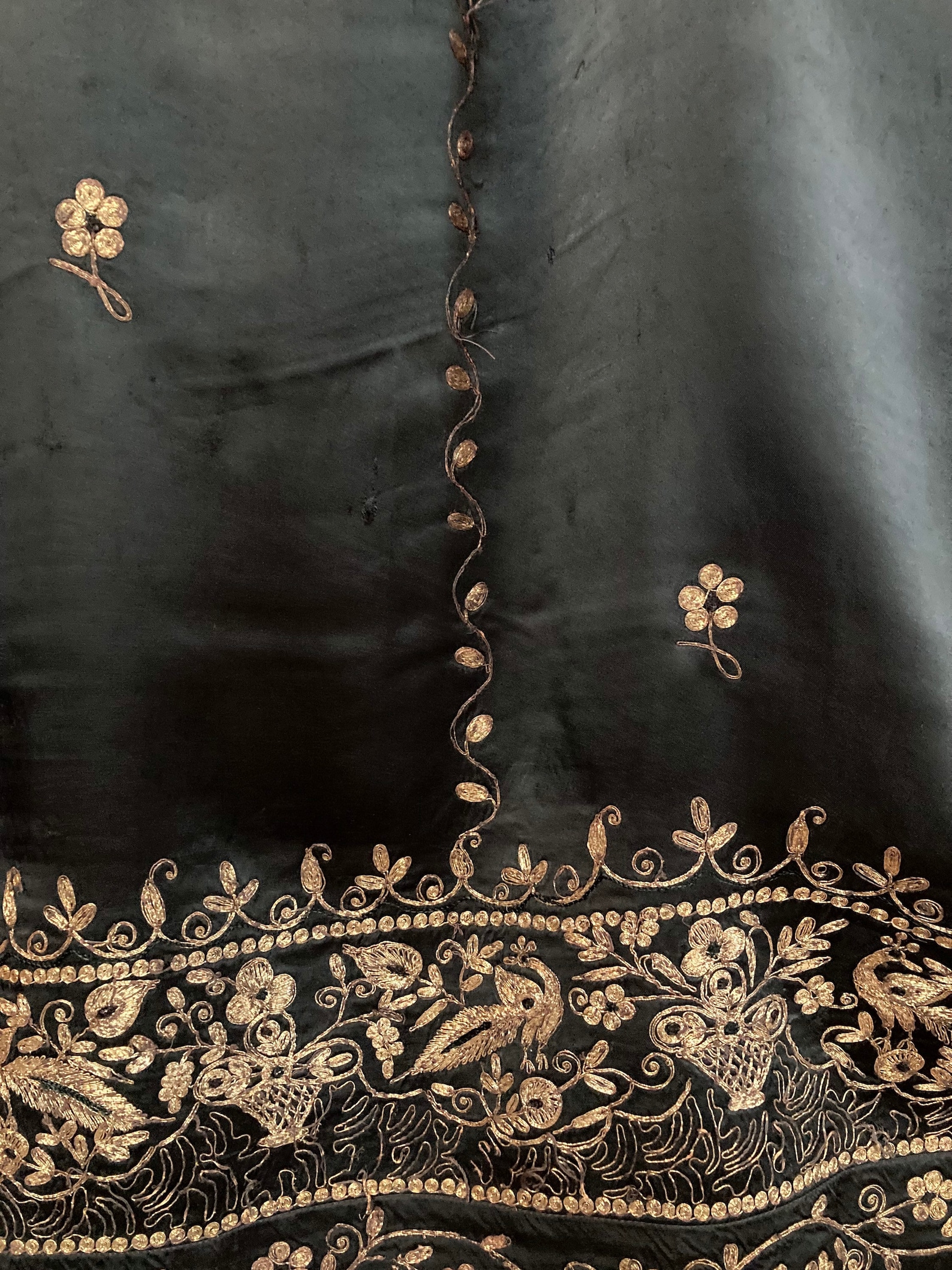 Black and Gold Embroidered Dress Length Silk Early 20th Century Silk ...
