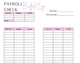 Payroll Check Budget Log - Etsy