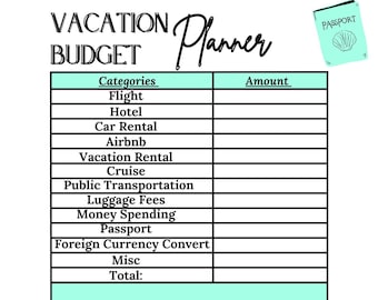 Printable Travel Budget Worksheet Vacation Budget Planner - Etsy
