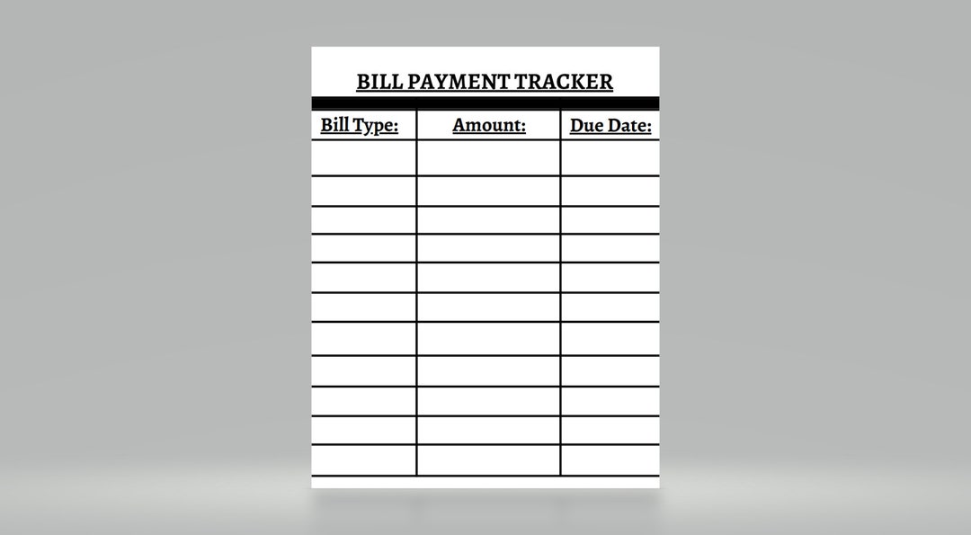 Bill Payment Tracker (black and White) - Etsy