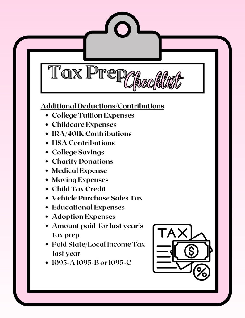 Tax Prep Checklist (pink) - Etsy