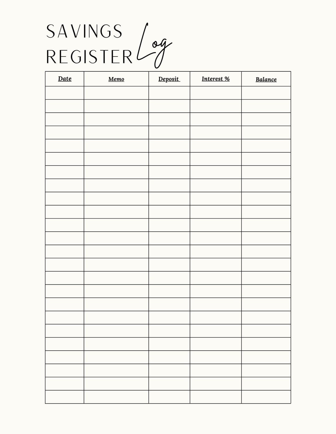 Savings Register Log - Etsy