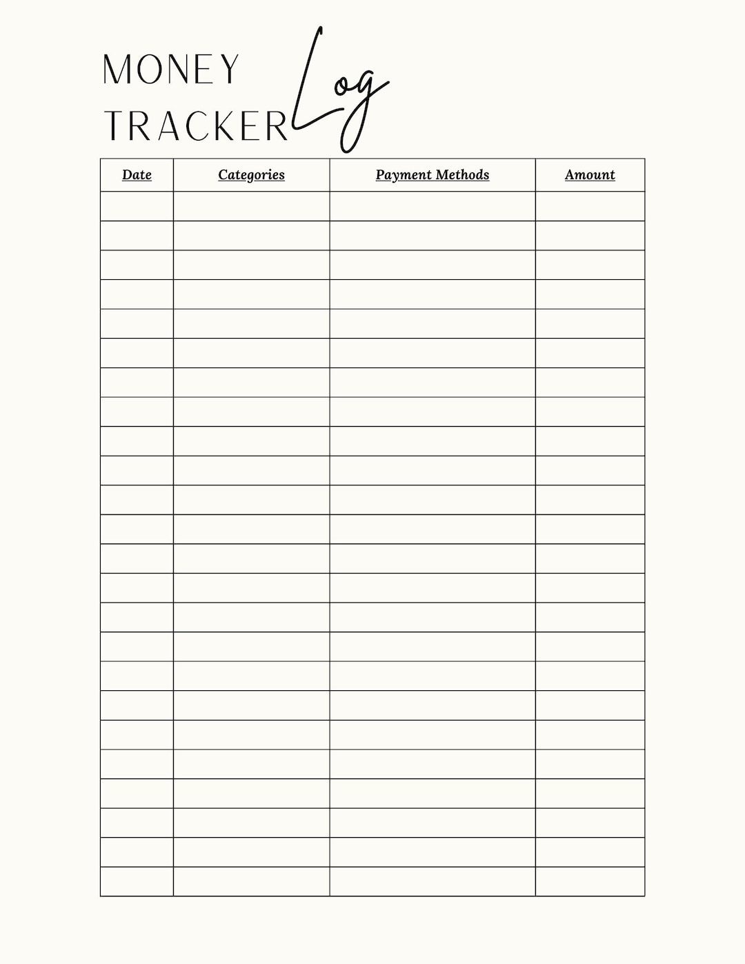 Money Tracker Log - Etsy