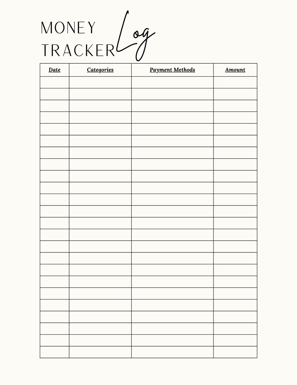 Money Tracker Log - Etsy