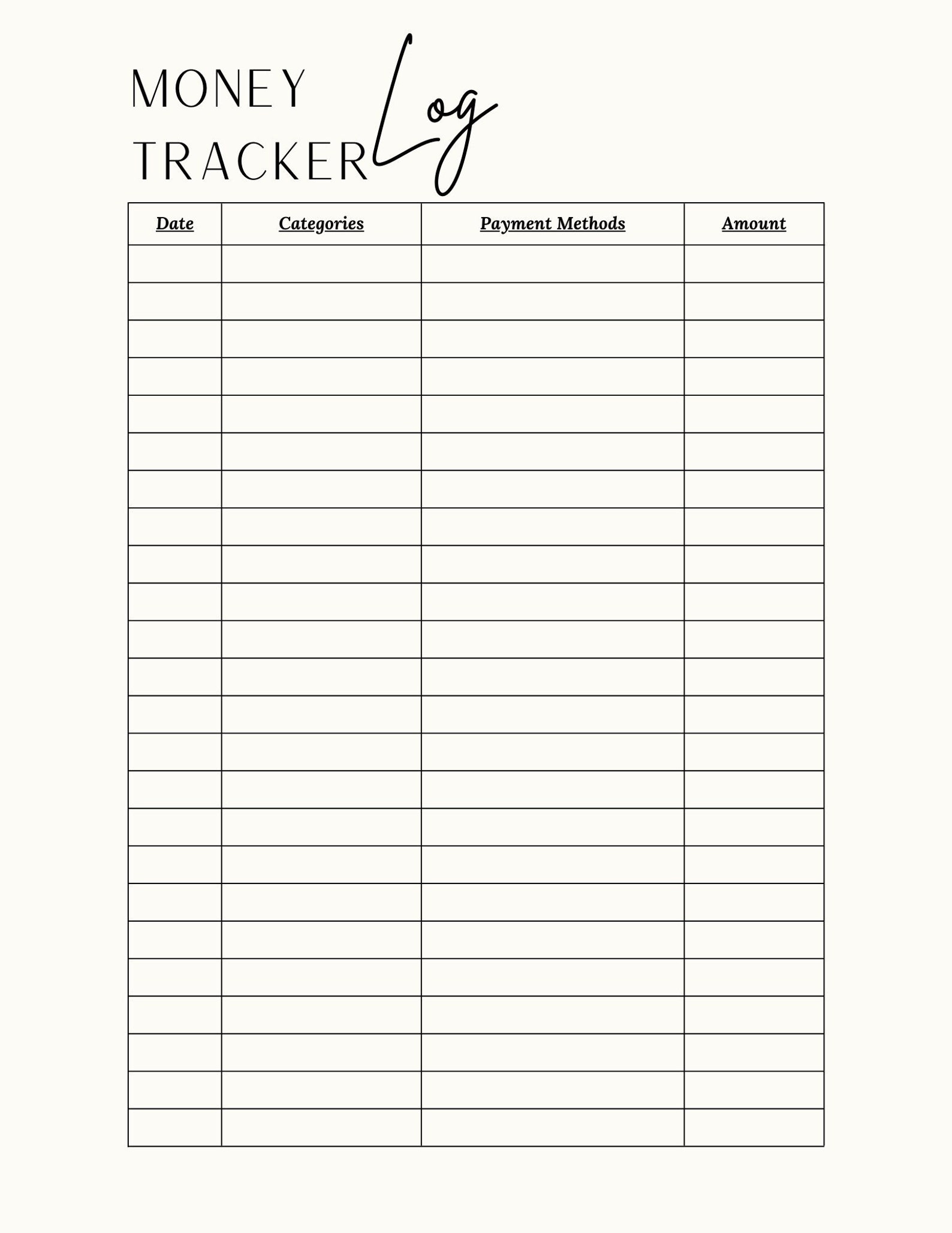 Money Tracker Log - Etsy