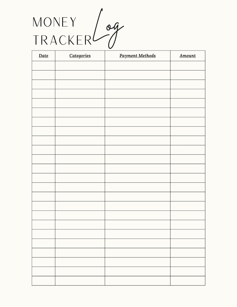 Money Tracker Log - Etsy