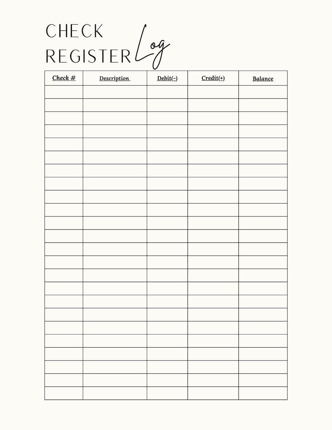 Check Register Log - Etsy