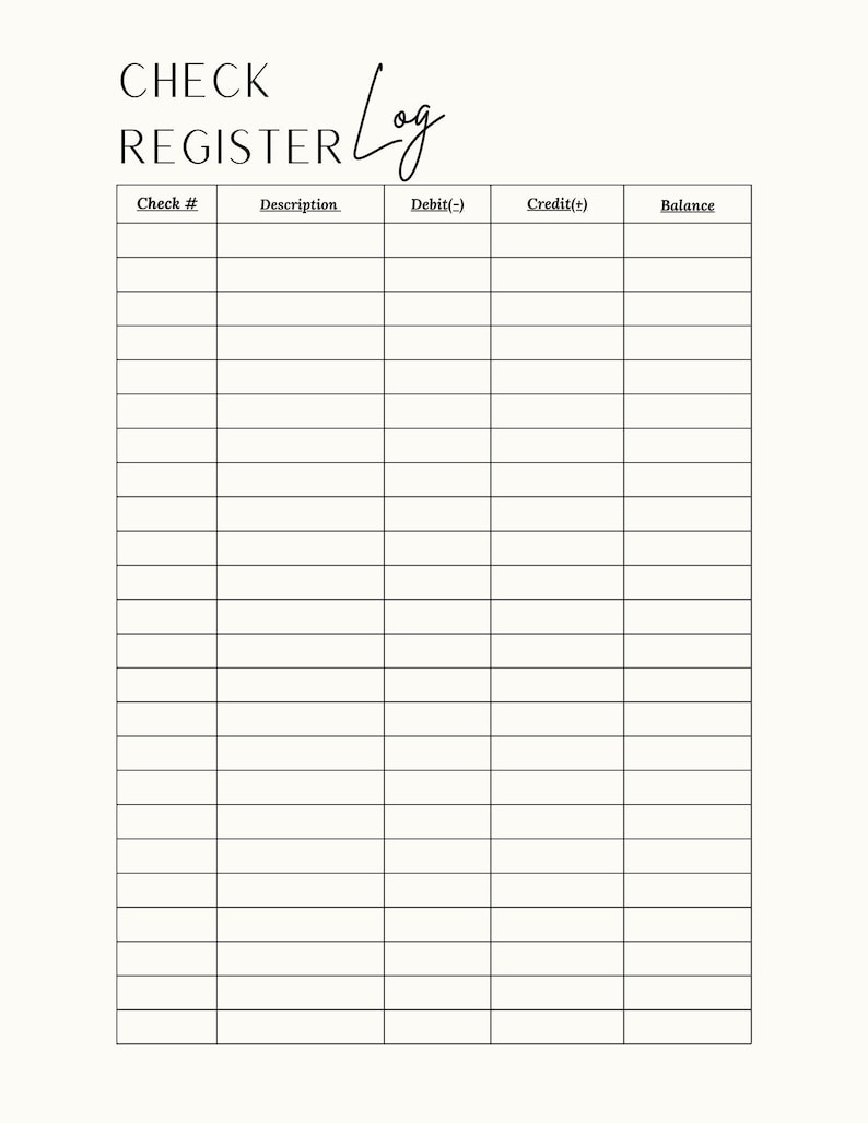 Check Register Log - Etsy