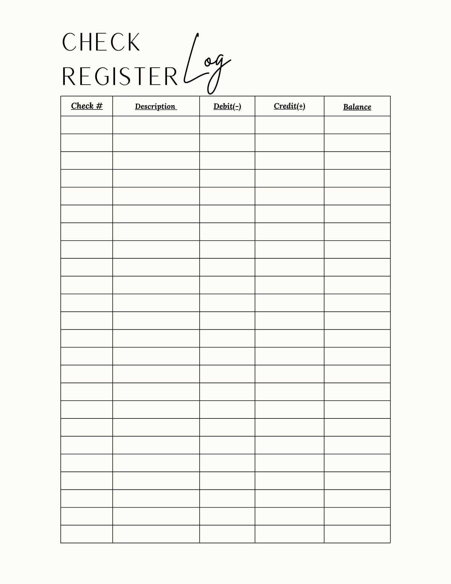 Check Register Log - Etsy