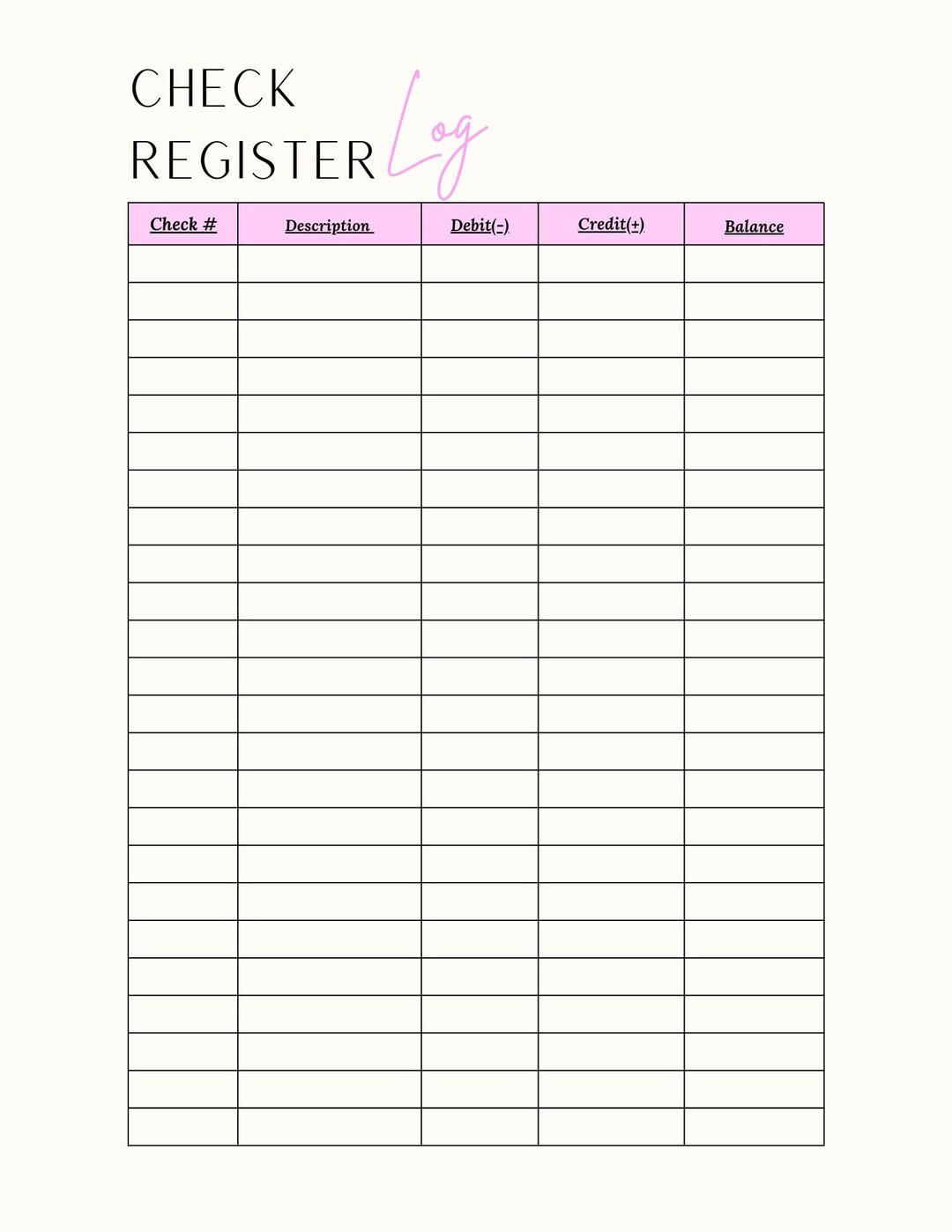 Check Register Log - Etsy