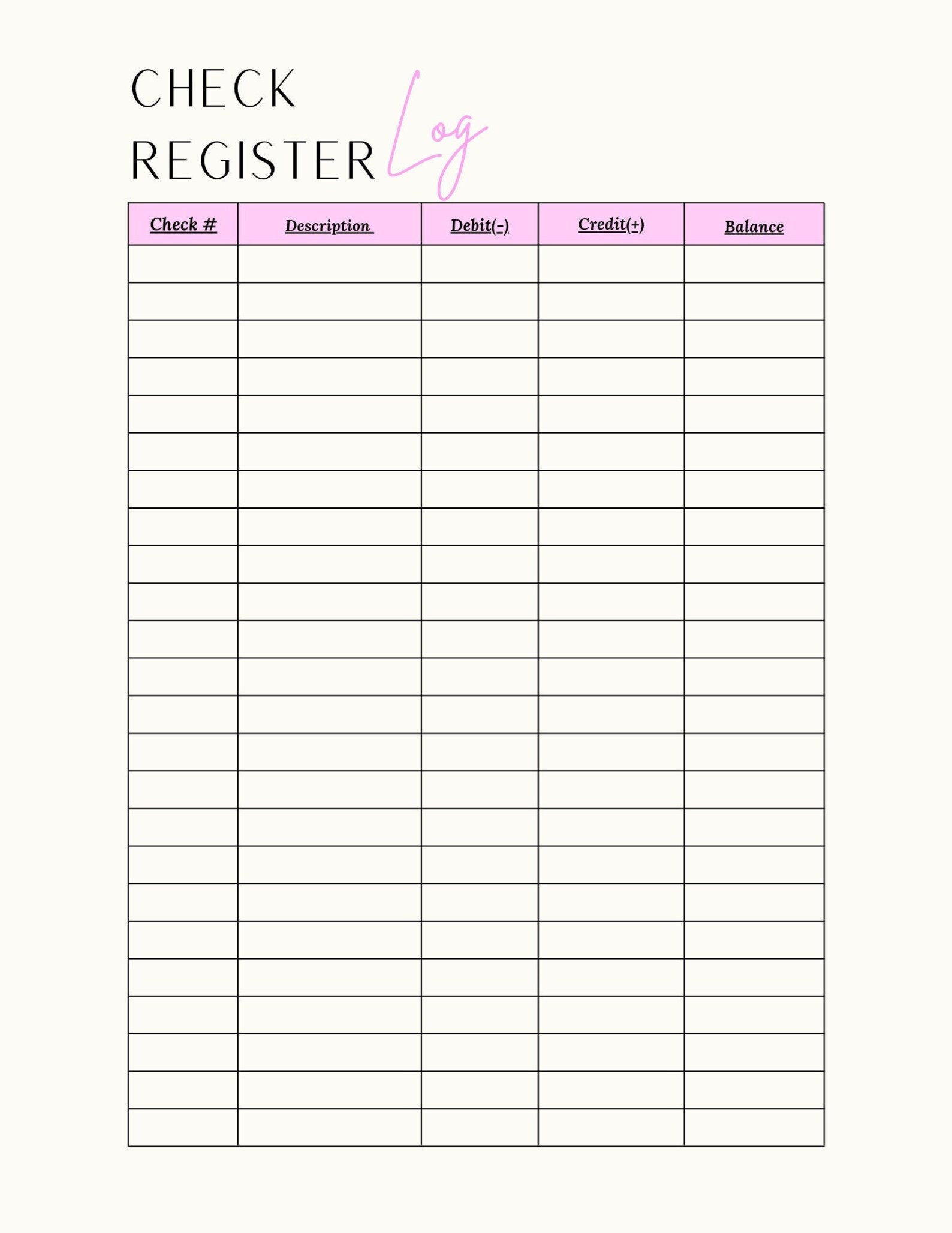 Check Register Log - Etsy