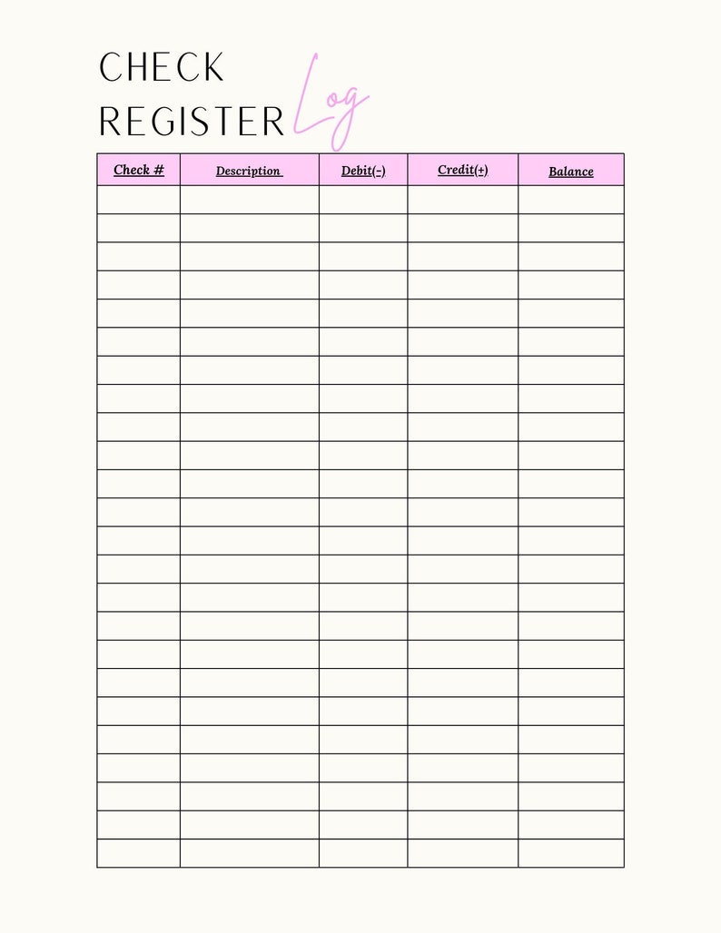Check Register Log - Etsy