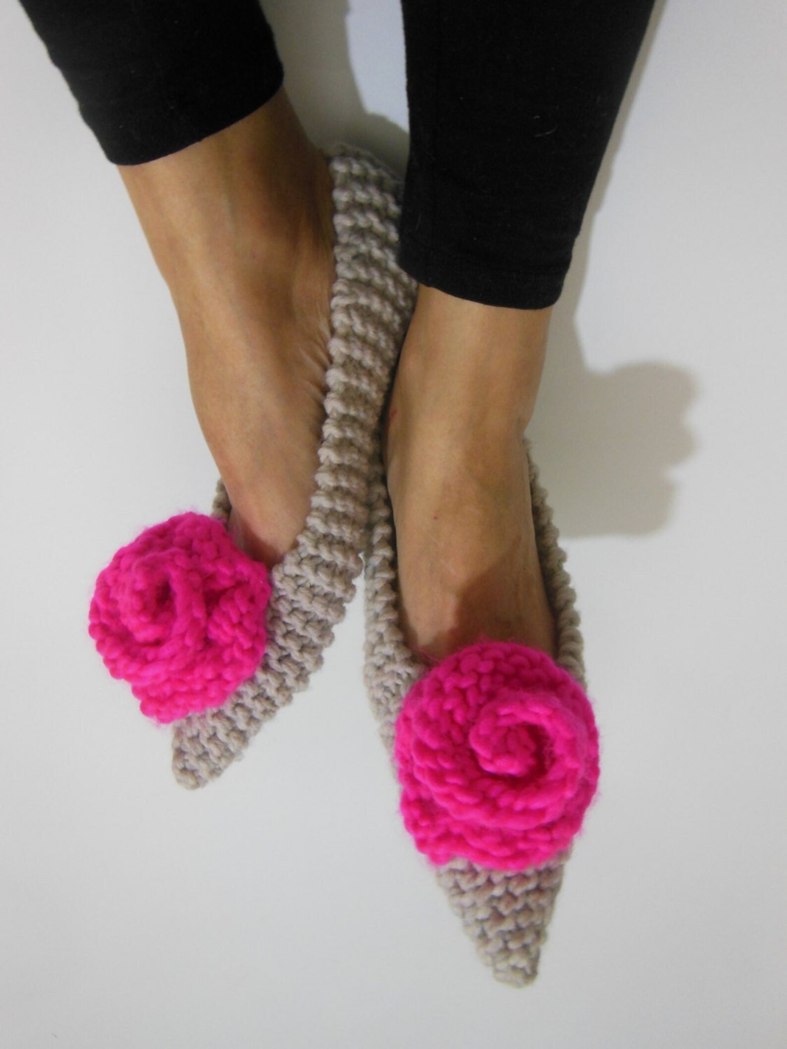 Pointed Toe Flats Beige Slippers Wool Slippers Pink Rose | Etsy