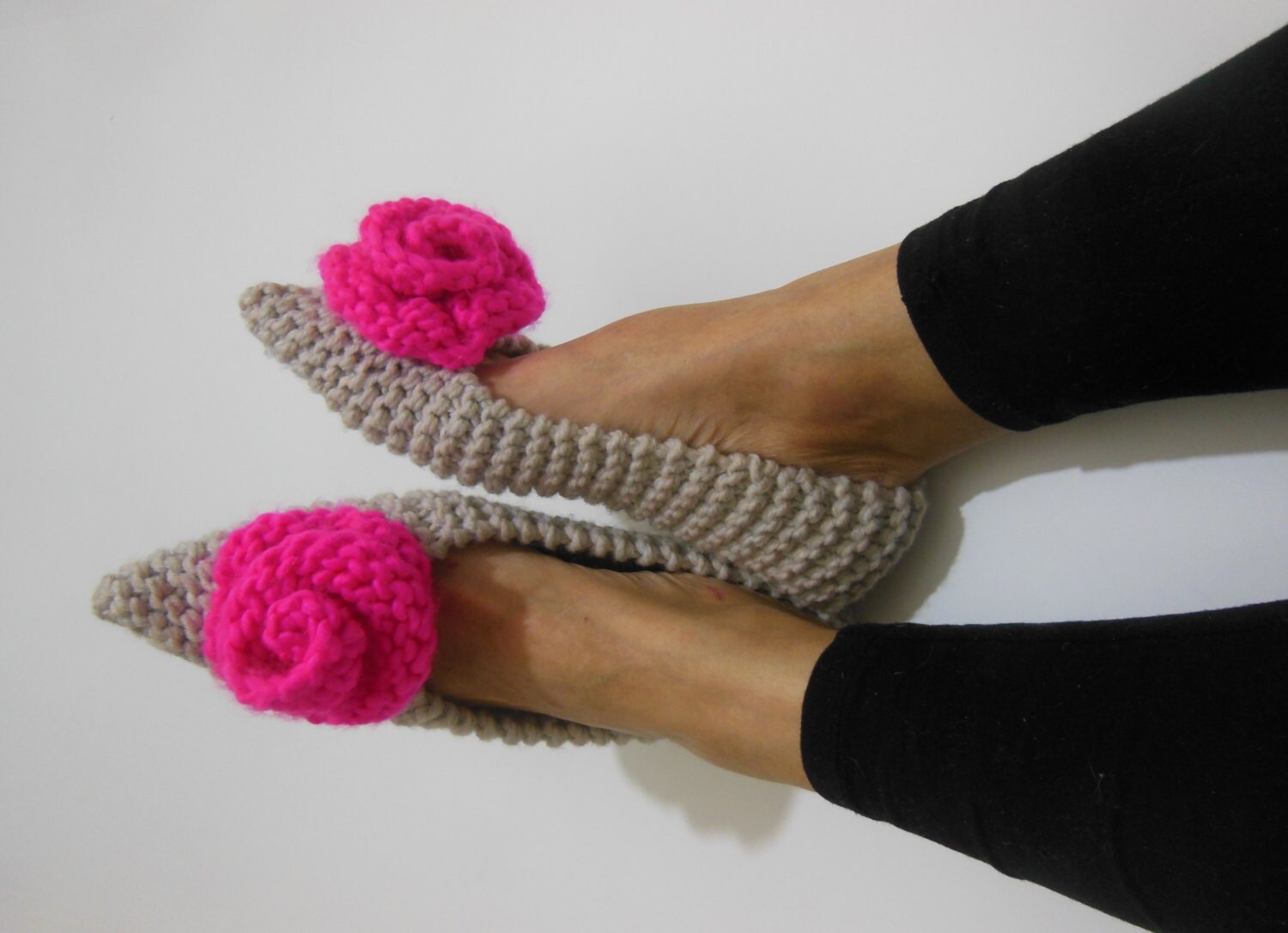 Pointed Toe Flats Beige Slippers Wool Slippers Pink Rose - Etsy