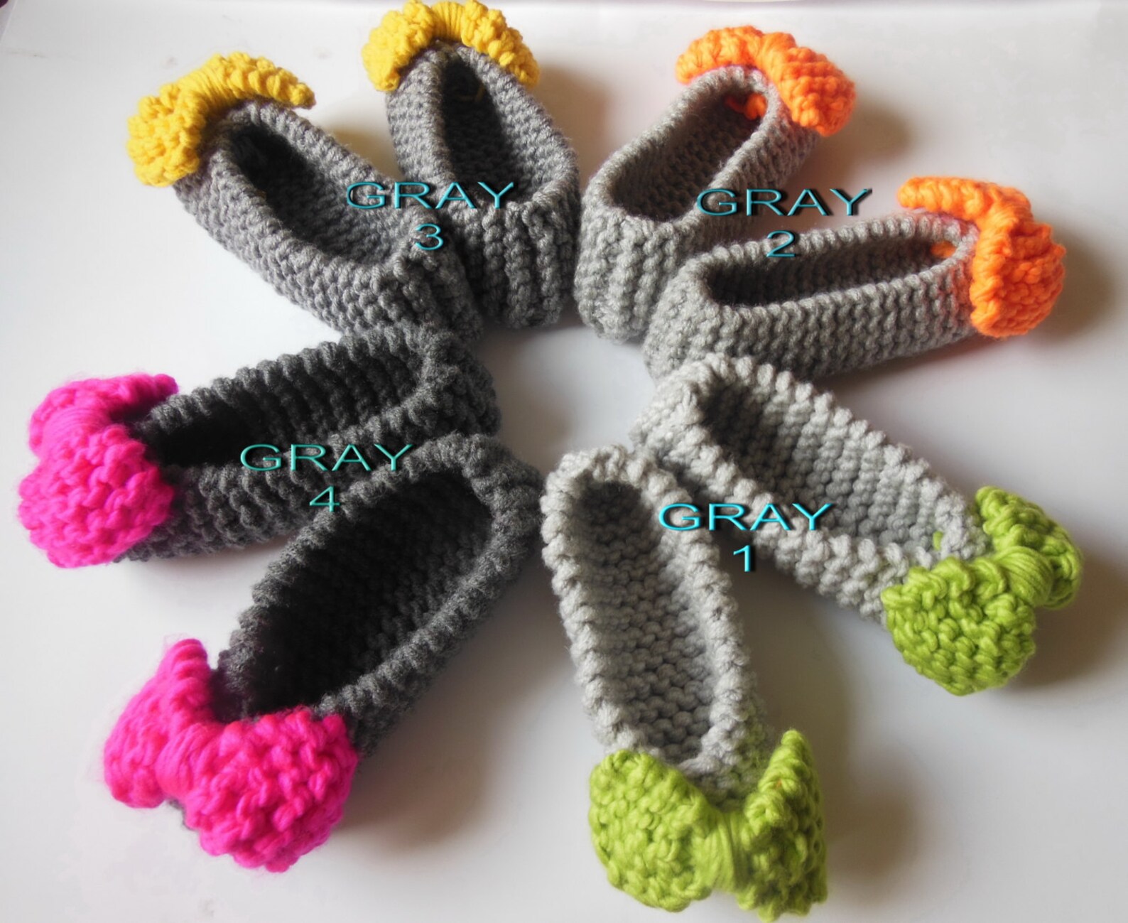 Gray Slippers Pink Green Orange Yellow Bow Slippers | Etsy