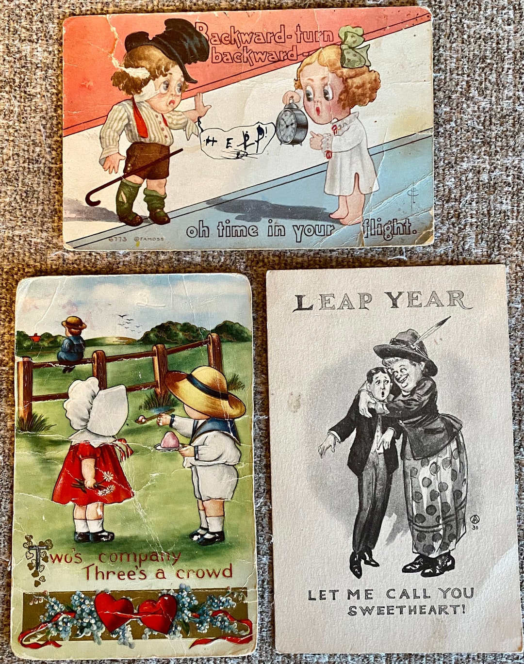 3 Antique Victorian Postcard Early 1900’s Leap Year. Sun Bonnet Sue - Etsy