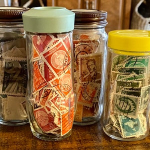Green Postage Stamps Stuffed in a Spice Jar. - Etsy
