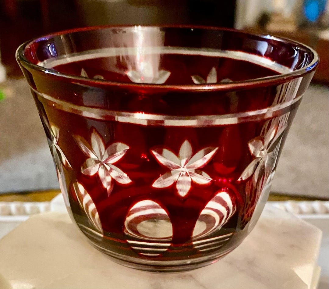 Antique Victorian Glass Czech Cut to Clear Dark Red Cranberry Finger ...