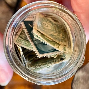 Green Postage Stamps Stuffed in a Spice Jar. - Etsy