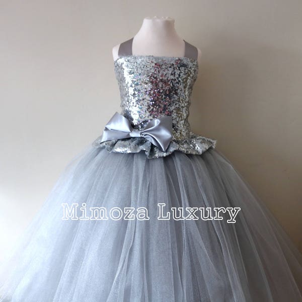 Silver Flower Girl Dress - Etsy