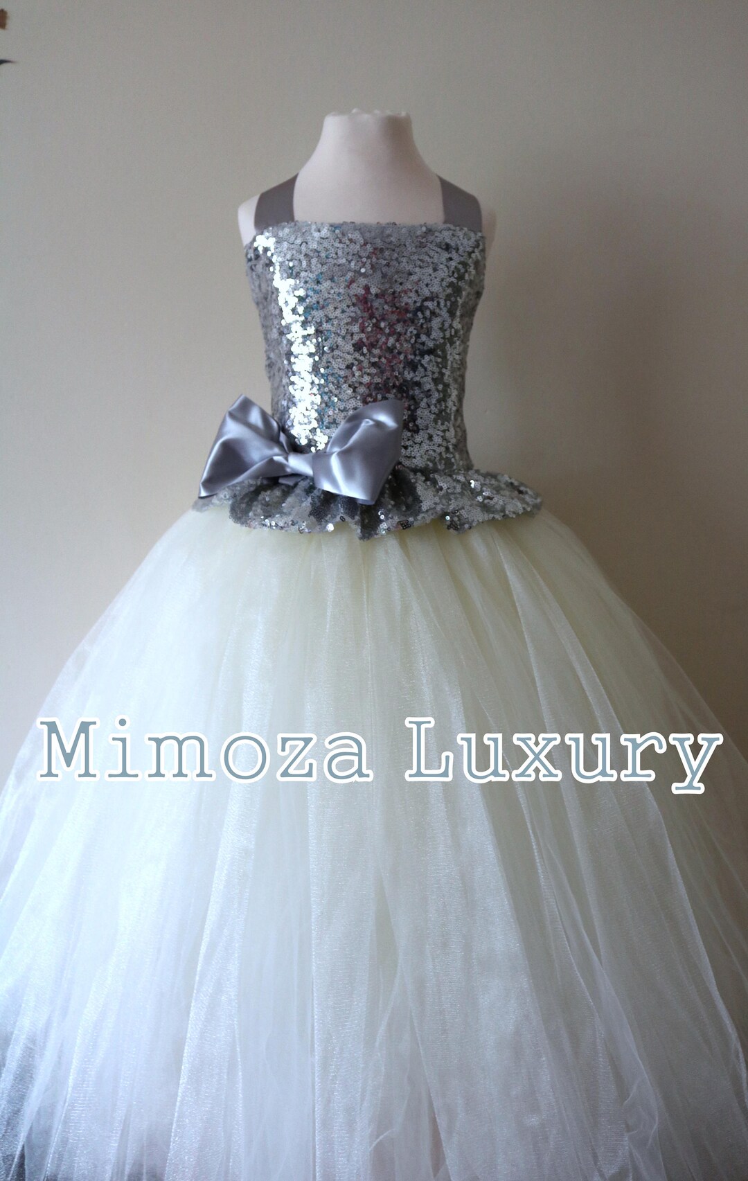 Silver & Ivory Flower Girl Dress, Silver Bridesmaid Dress, Couture ...