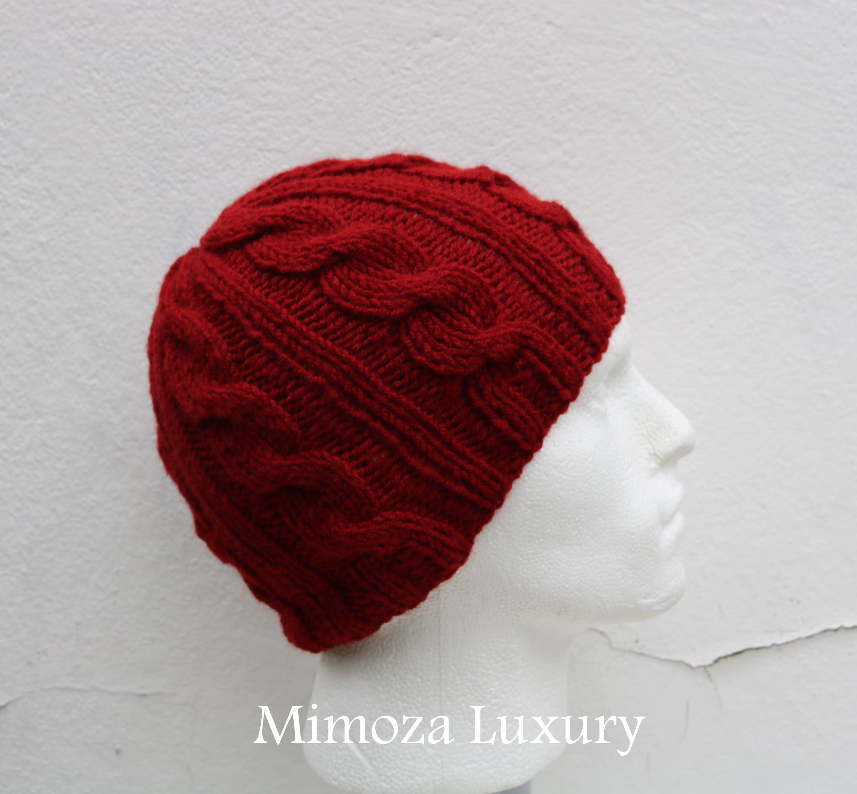 Deep Red Men's Beanie hat, Hand Knitted Hat in deep red beanie hat cap ...
