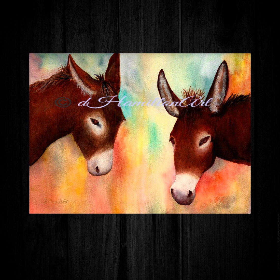 Donkey Buddies Donkey Watercolor Print Two Donkeys Watercolor - Etsy