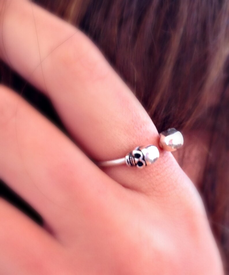 Skull Ring, Adjustable Ring, Open Ring, Double Balls Ring, Sterling ...