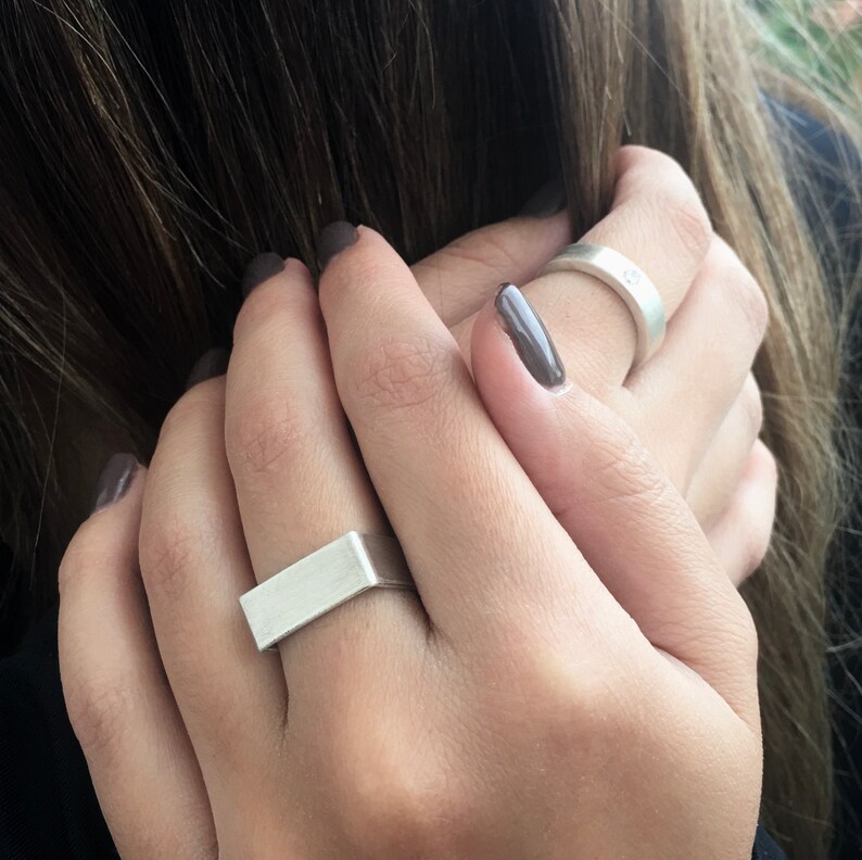 Sterling Silver Rectangle Ring, Adjustable Ring, Minimalist Ring ...