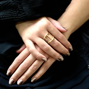 Gold Statement Ring, Wide Ring, Geometric Ring, Modern Ring, Women Gold ...