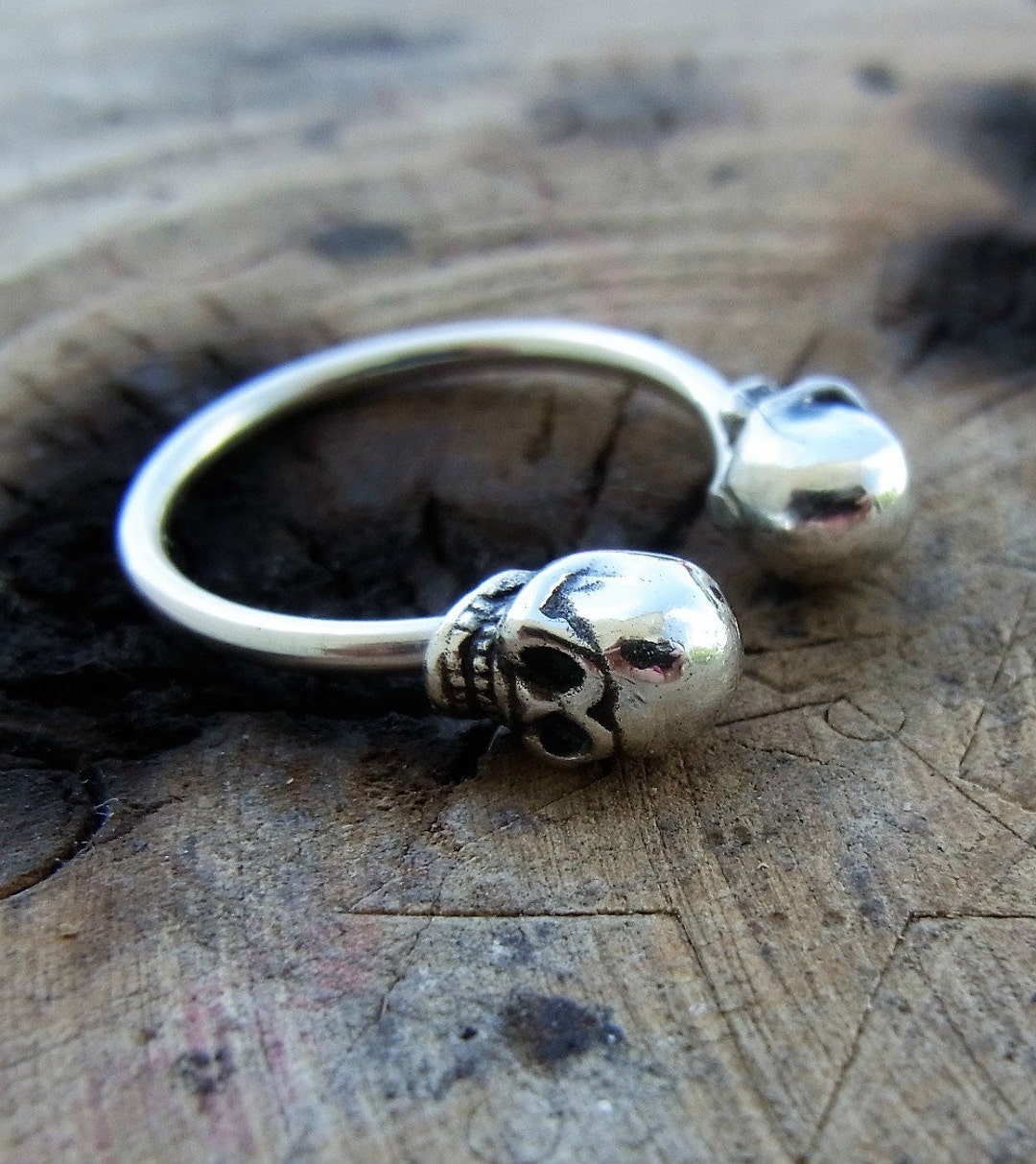 Skull Ring, Adjustable Ring, Open Ring, Double Balls Ring, Sterling ...