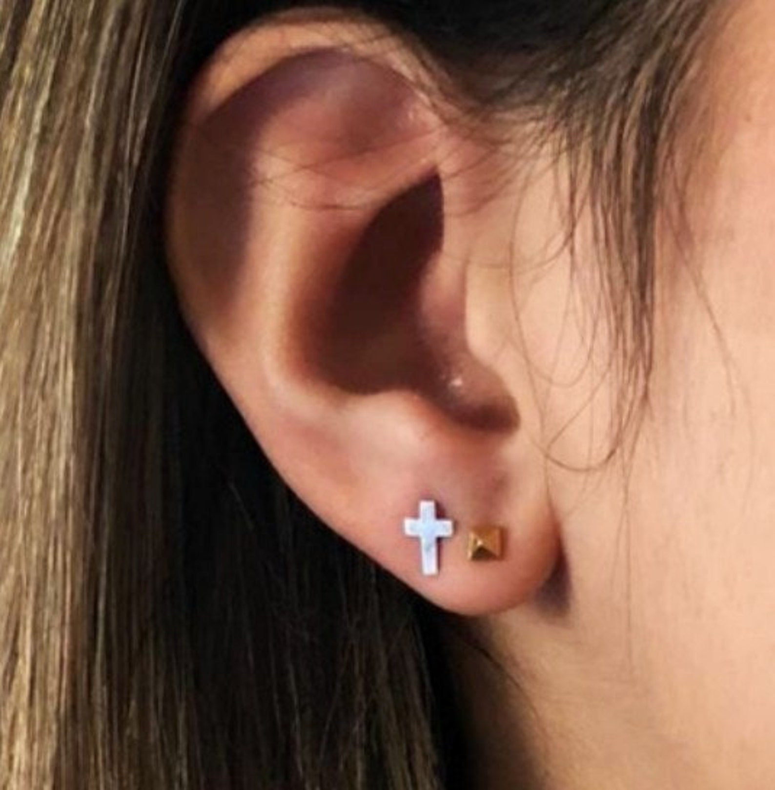 Tiny Cross Stud Earrings, Sterling Silver Cross Earrings, Silver Cross Stud, Small Earrings ...